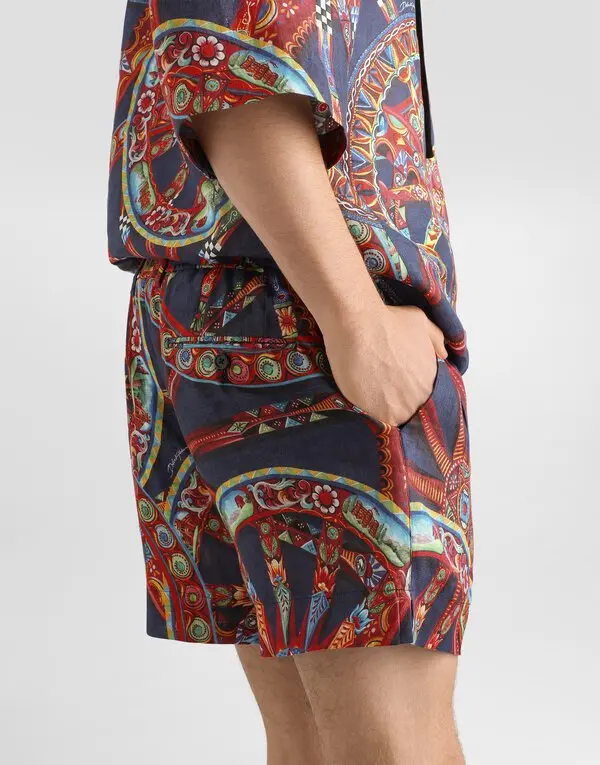 Dolce & Gabbana Carretto-print Linen Bermuda Shorts