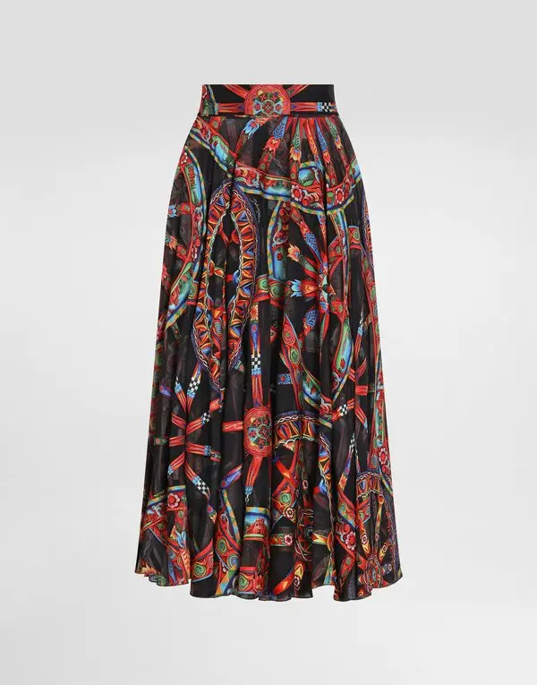 Dolce & Gabbana Long Circle Skirt In Carretto-print Devoré Twill
