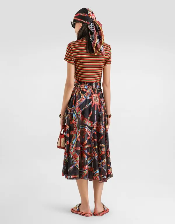 Dolce & Gabbana Long Circle Skirt In Carretto-print Devoré Twill