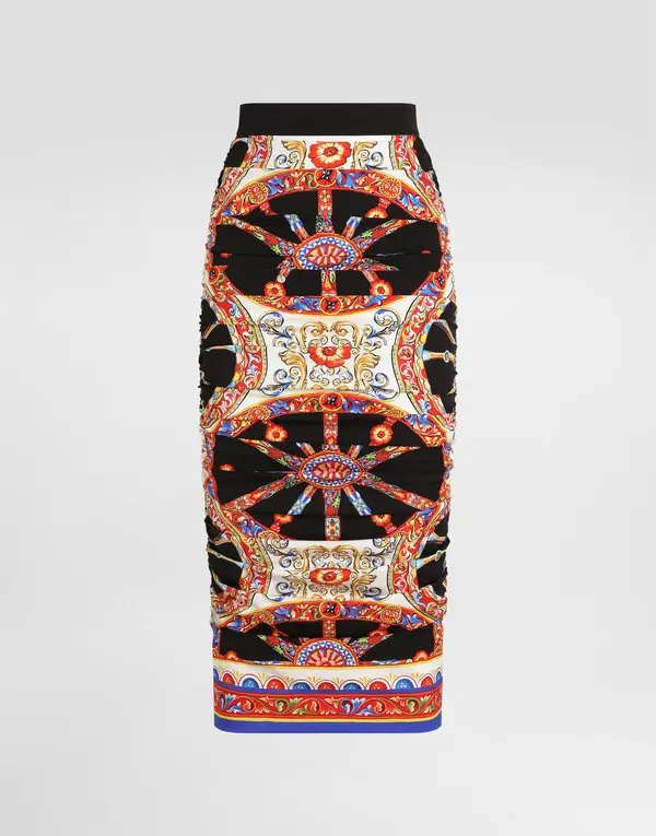 Dolce & Gabbana Carretto-print Charmeuse Midi Skirt