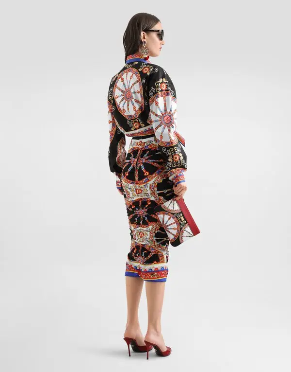 Dolce & Gabbana Carretto-print Charmeuse Midi Skirt