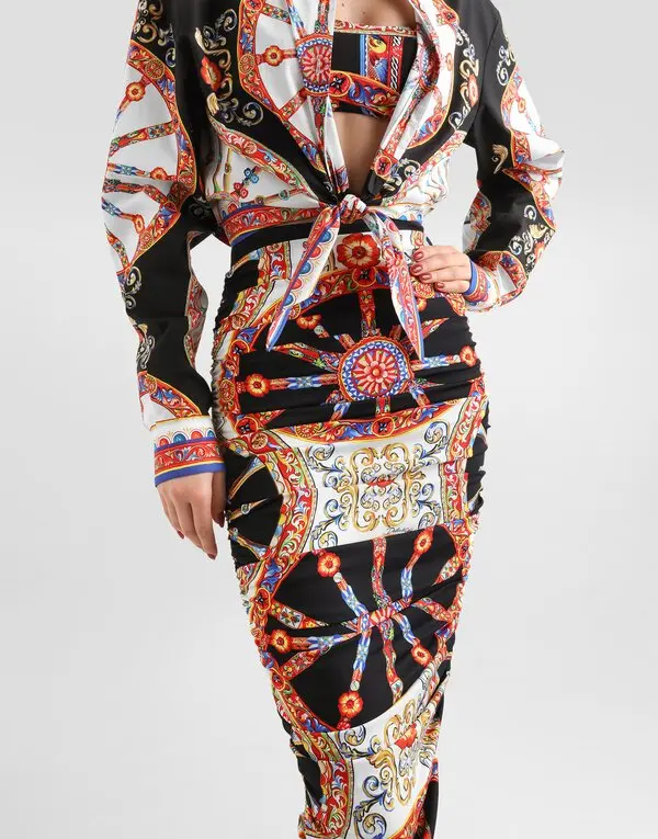 Dolce & Gabbana Carretto-print Charmeuse Midi Skirt