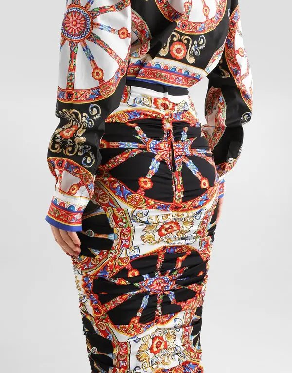 Dolce & Gabbana Carretto-print Charmeuse Midi Skirt