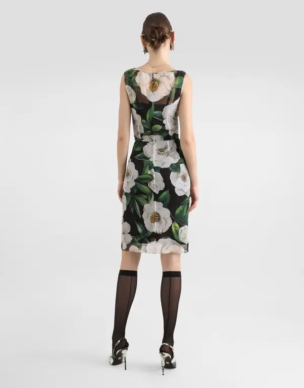 Dolce & Gabbana Gardenia Silk Chiffon Midi Dress - Print