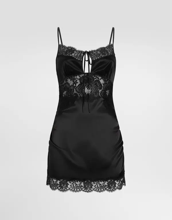 Dolce & Gabbana Stretch Satin Ruched Midi Dress - Black