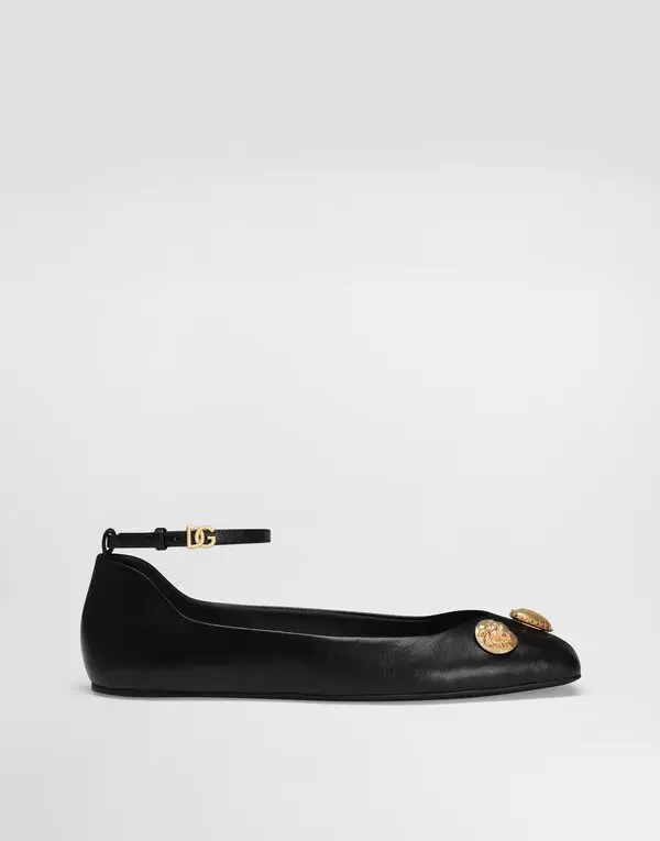 Dolce & Gabbana Leather Ballet Flats With Embroidery Flat Shoes - Black