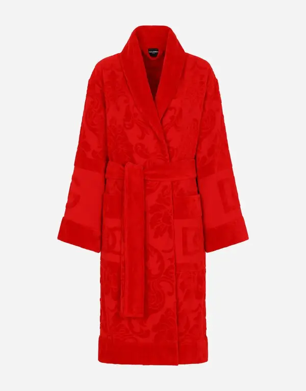 Dolce & Gabbana Bath Robe In Terry Cotton Jacquard Monochrome Bathrobes - Multicolor