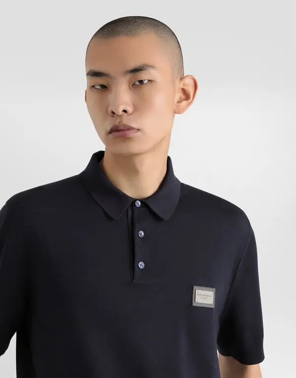 Dolce & Gabbana Wool Polo-shirt With Branded Tag Sweaters And Cardigans Wool - Blue