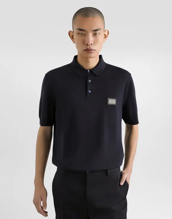 Dolce & Gabbana Wool Polo-shirt With Branded Tag Sweaters And Cardigans Wool - Blue