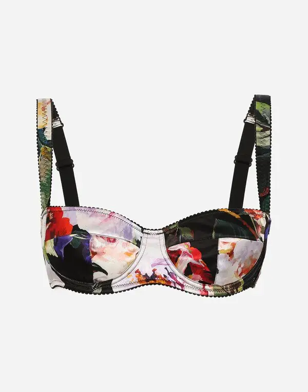 Dolce & Gabbana Satin Balconette Bra With Rose Garden Underwear - Print
