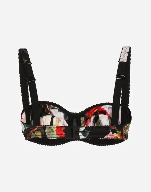 Dolce & Gabbana Satin Balconette Bra With Rose Garden Underwear