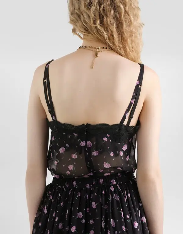 Dolce & Gabbana Carnations-print Chiffon Top Shirts And Tops