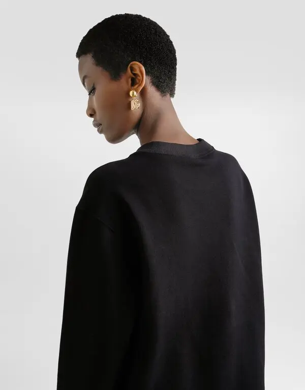 Dolce & Gabbana Cotton Sweatshirt With Embellished Logo