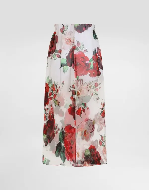 Dolce & Gabbana Rose Silk Chiffon Calf-length Skirt