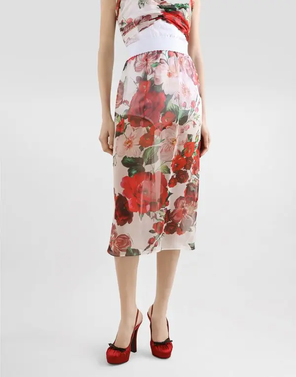 Dolce & Gabbana Rose Silk Chiffon Calf-length Skirt
