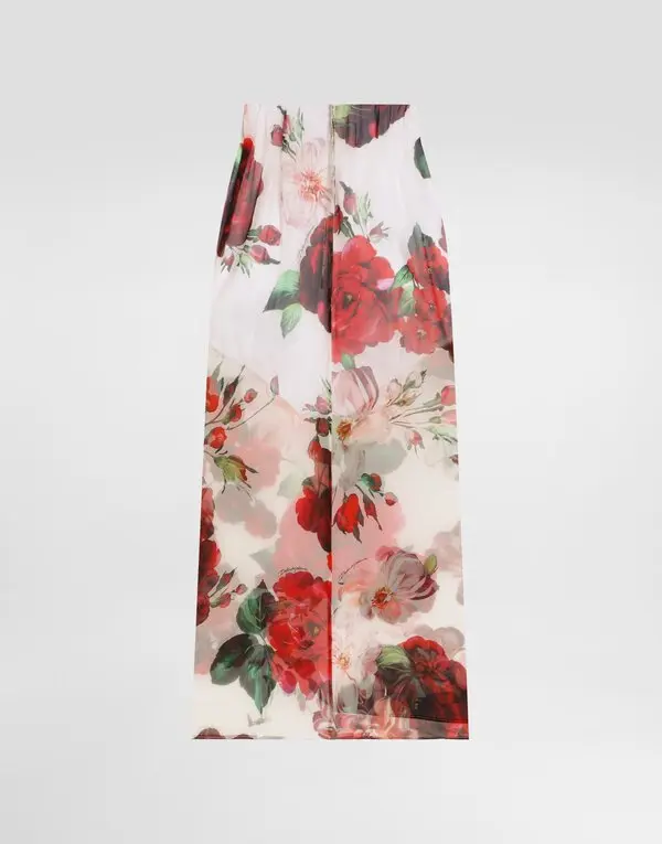 Dolce & Gabbana Rose Silk Chiffon Calf-length Skirt