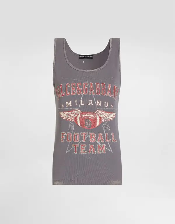 Dolce & Gabbana Ribbed Tank Top With Distressed Effect And Print T-shirts And Sweatshirts Multi-colored - Multicolor
