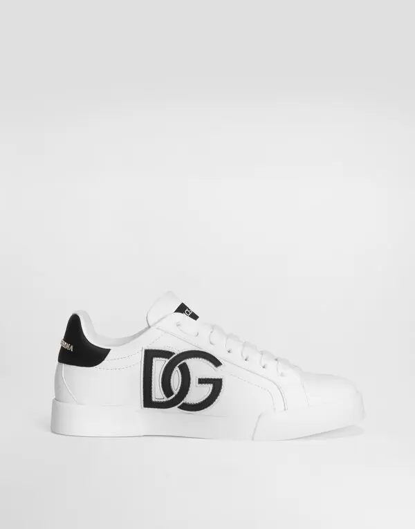 Dolce & Gabbana Calfskin Portofino Sneakers With Dg Logo Sneakers Black Leather - Multicolor