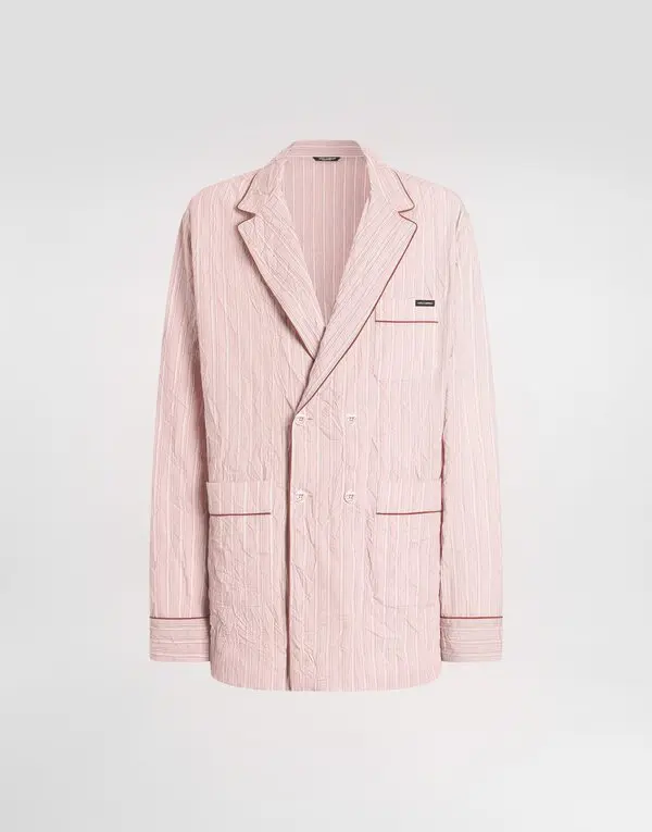 Dolce & Gabbana Crinkled Striped Fabric Shirt-style Vanity Robe Shirts - Multicolor