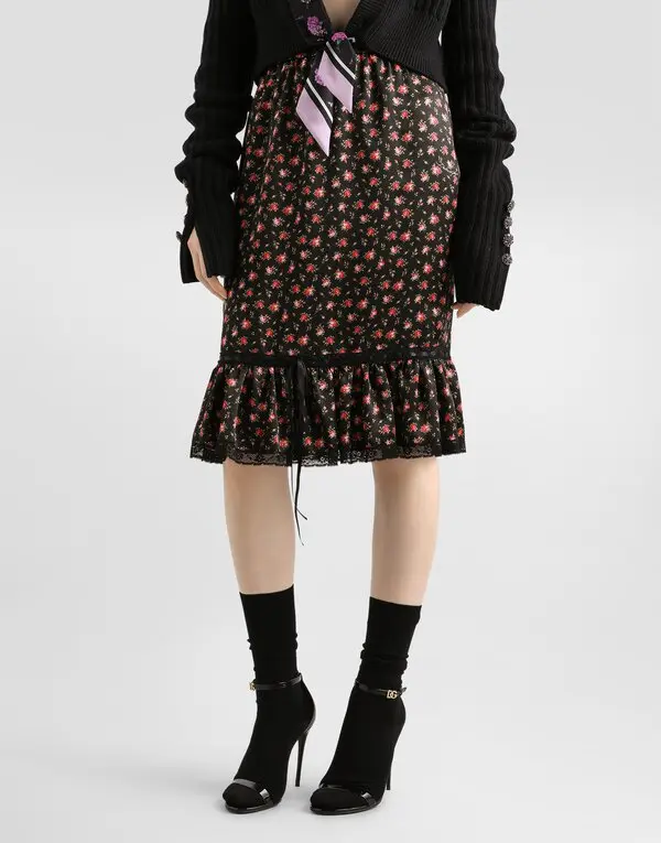 Dolce & Gabbana Rose-print Flounce Skirt - Multicolor