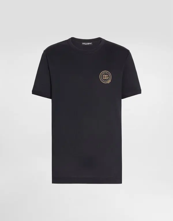 Dolce & Gabbana Cotton T-shirt With Patch T-shirts And Polos - Blue
