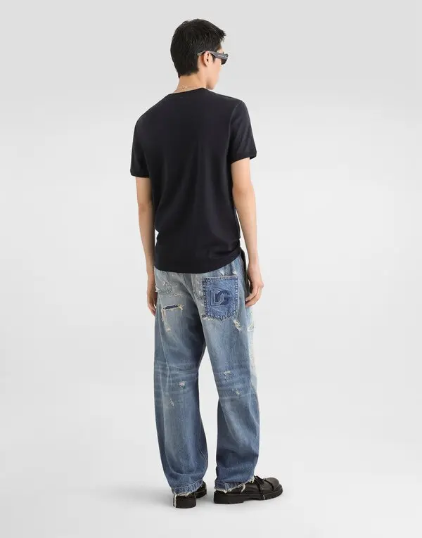 Dolce & Gabbana Cotton T-shirt With Patch T-shirts And Polos - Blue