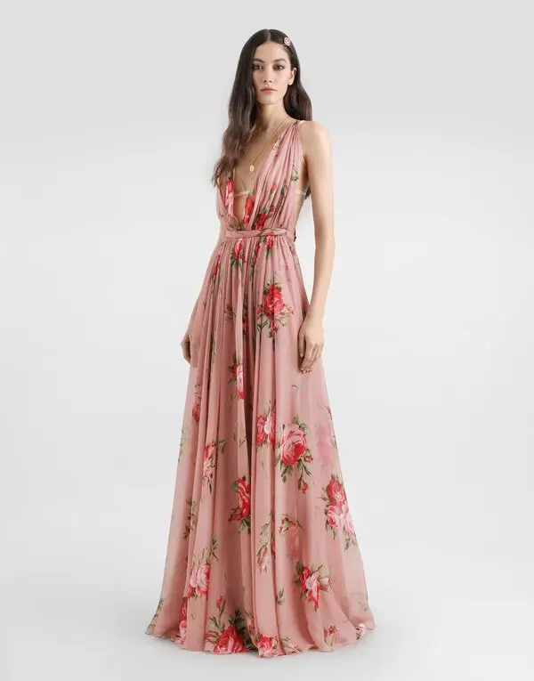 Dolce & Gabbana Rose Bouquet-print Chiffon Dress - Multicolor