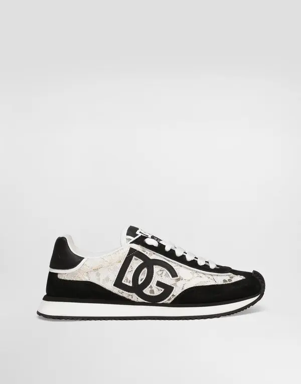 Dolce & Gabbana Dg Cushion Sneakers In Calfskin And Fabric Sneakers Black - Multicolor