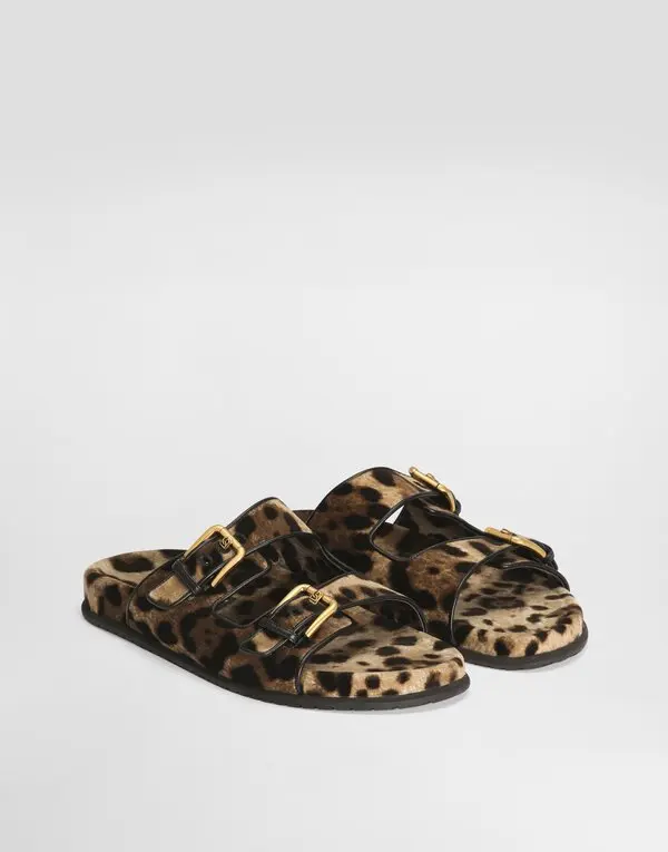 Dolce & Gabbana Leopard Velvet Sliders