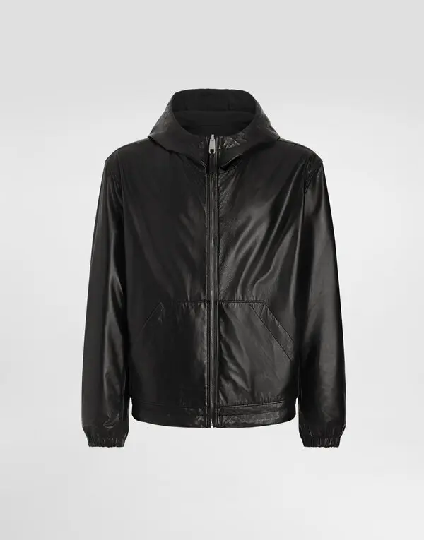 Dolce & Gabbana Leather And Fabric Jacket With Reversible Hood Coats And Jackets