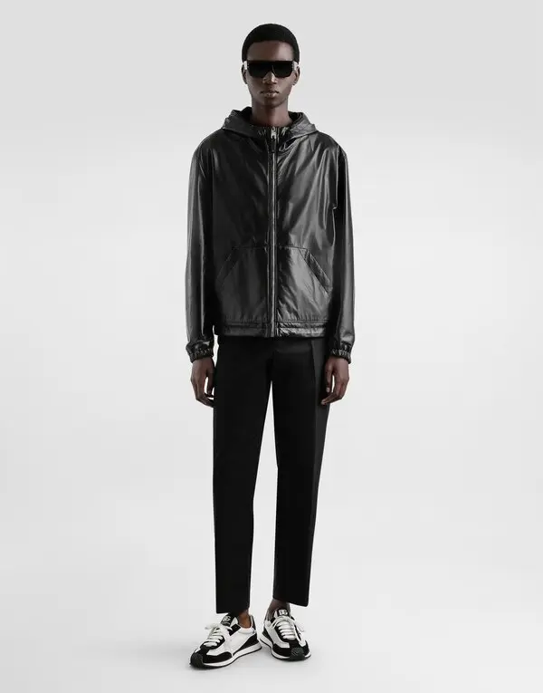 Dolce & Gabbana Leather And Fabric Jacket With Reversible Hood Coats And Jackets