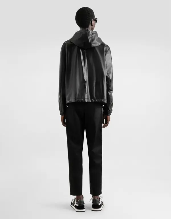 Dolce & Gabbana Leather And Fabric Jacket With Reversible Hood Coats And Jackets