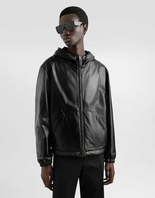 Dolce & Gabbana Leather And Fabric Jacket With Reversible Hood Coats And Jackets