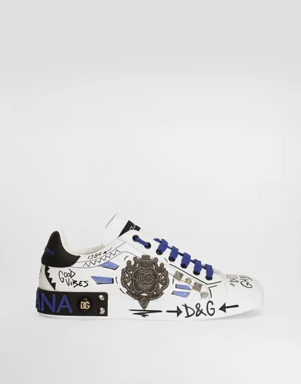 Dolce & Gabbana Calfskin Portofino Sneakers With Patch Sneakers - Multicolor