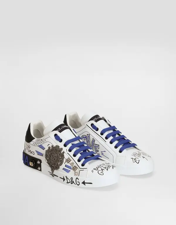 Dolce & Gabbana Calfskin Portofino Sneakers With Embellishment