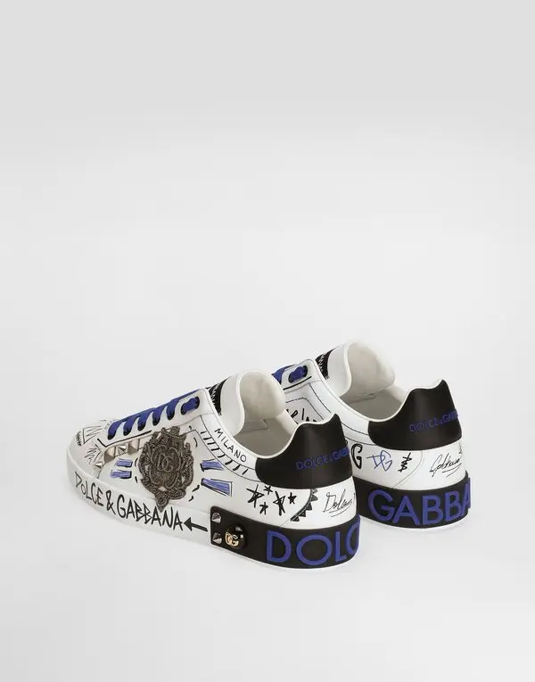Dolce & Gabbana Calfskin Portofino Sneakers With Embellishment