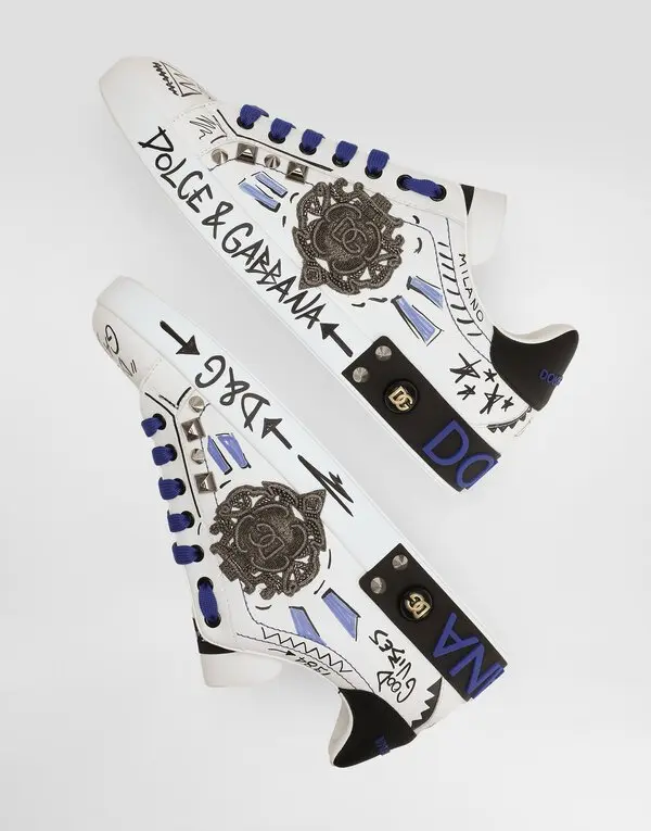 Dolce & Gabbana Calfskin Portofino Sneakers With Embellishment