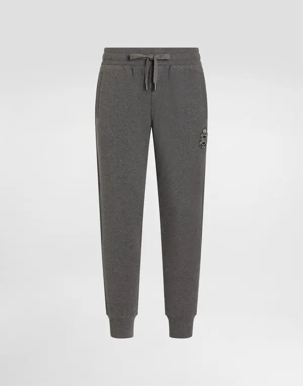 Dolce & Gabbana Jersey Trousers With Heraldic Patch Pants And Shorts Gray