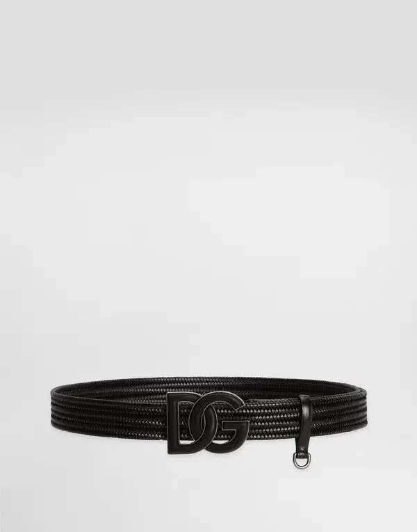 Dolce & Gabbana Woven Calfskin Belt With Dg Logo Buckle - Black