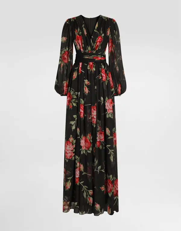 Dolce & Gabbana Rose Bouquet-print Long Chiffon Dress Dresses - Multicolor