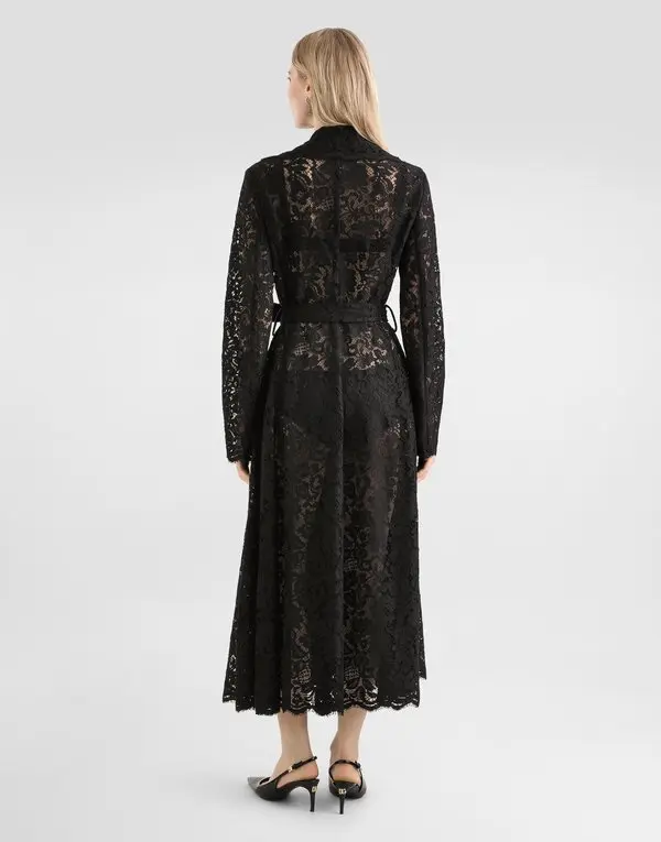 Dolce & Gabbana Long Double-breasted Cordonetto Lace Coat