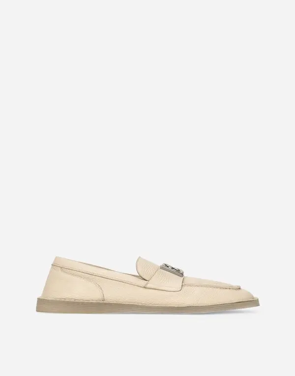 Dolce & Gabbana Deerskin Loafers With Dg Logo - Beige