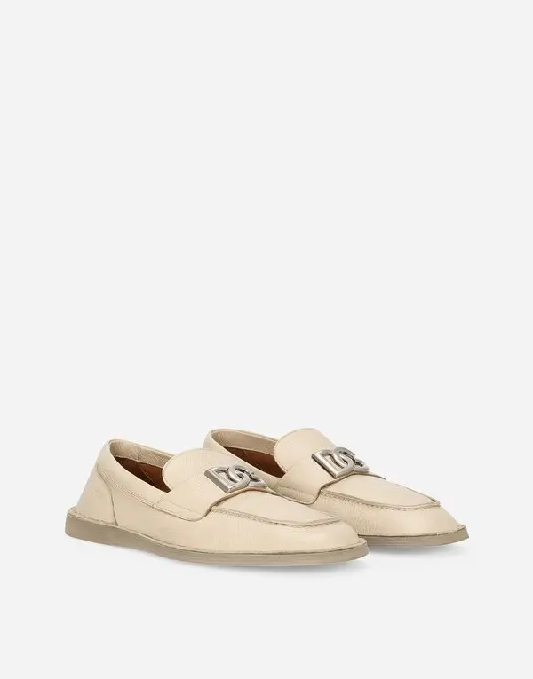 Dolce & Gabbana Deerskin Loafers With Dg Logo - Beige