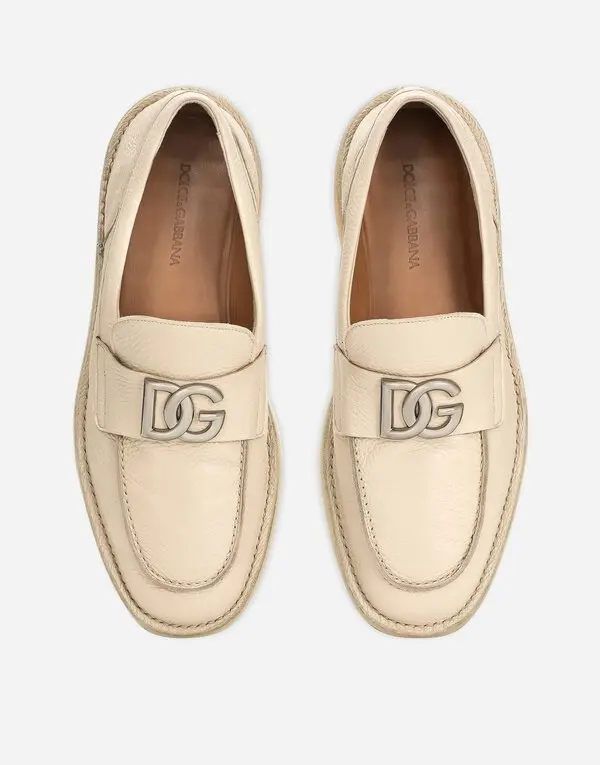 Dolce & Gabbana Deerskin Loafers With Dg Logo - Beige