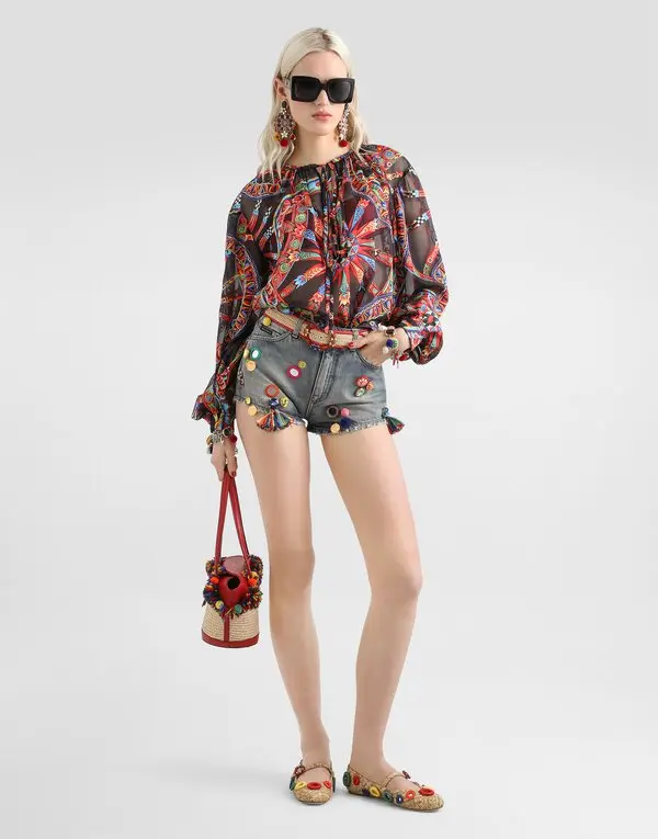 Dolce & Gabbana Carretto-print Devor� Twill Top� Shirts And Tops - Multicolor