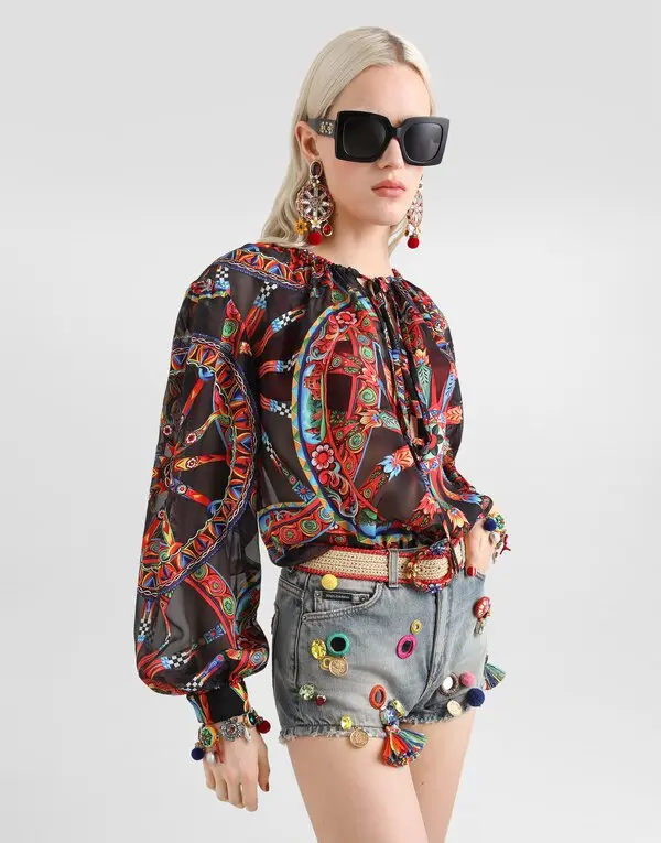 Dolce & Gabbana Carretto-print Devor� Twill Top� Shirts And Tops - Multicolor