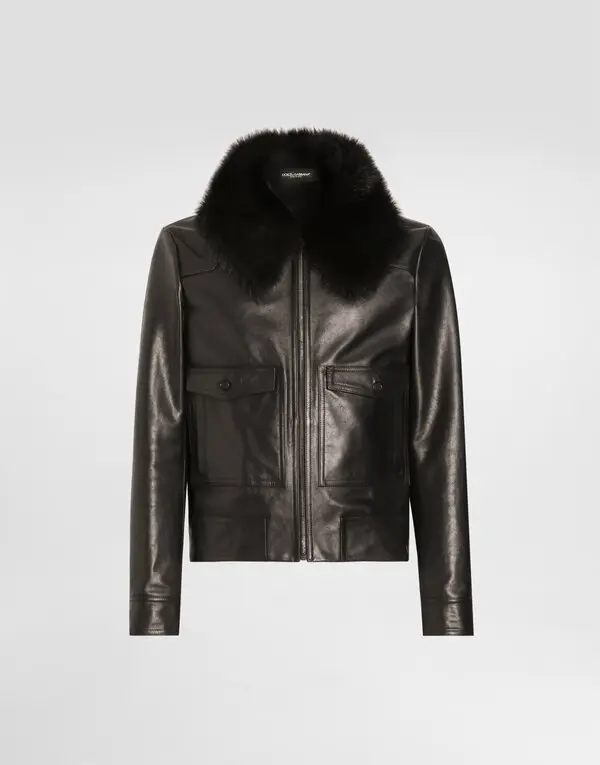 Dolce & Gabbana Leather Jacket With Removable Fur Collar
