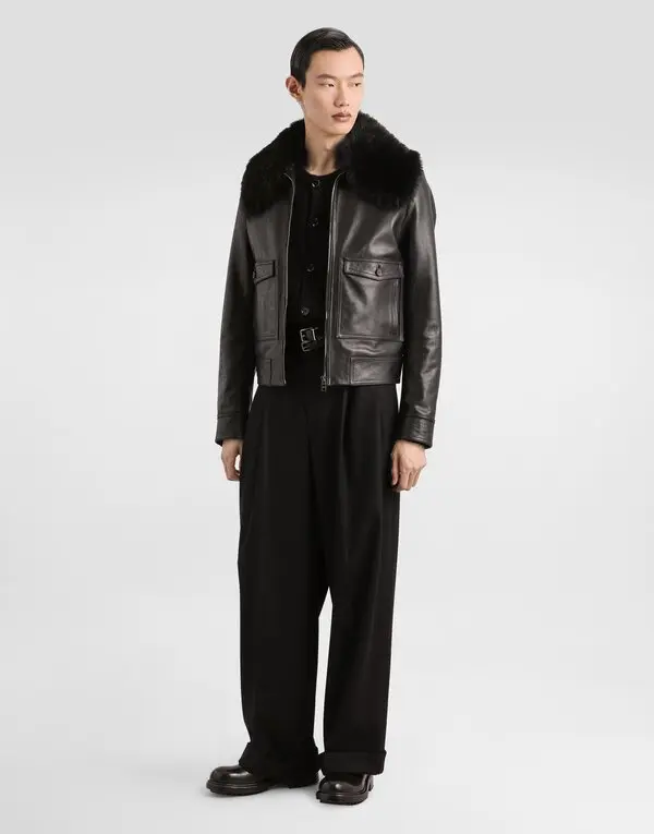 Dolce & Gabbana Leather Jacket With Removable Fur Collar