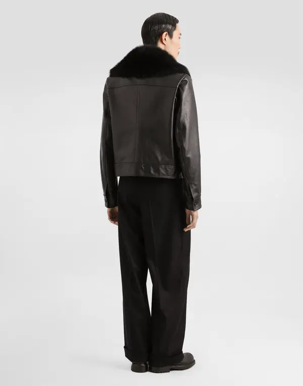 Dolce & Gabbana Leather Jacket With Removable Fur Collar