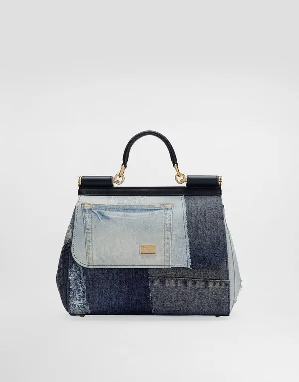 Dolce & Gabbana Medium Sicily Bag In Patchwork And Calfskin Handbags - Denim